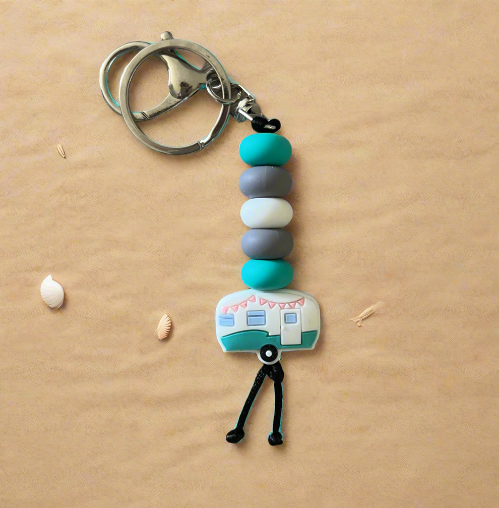 Caravan Beaded Keychain w/silicone beads - Teal – Van Fizzers